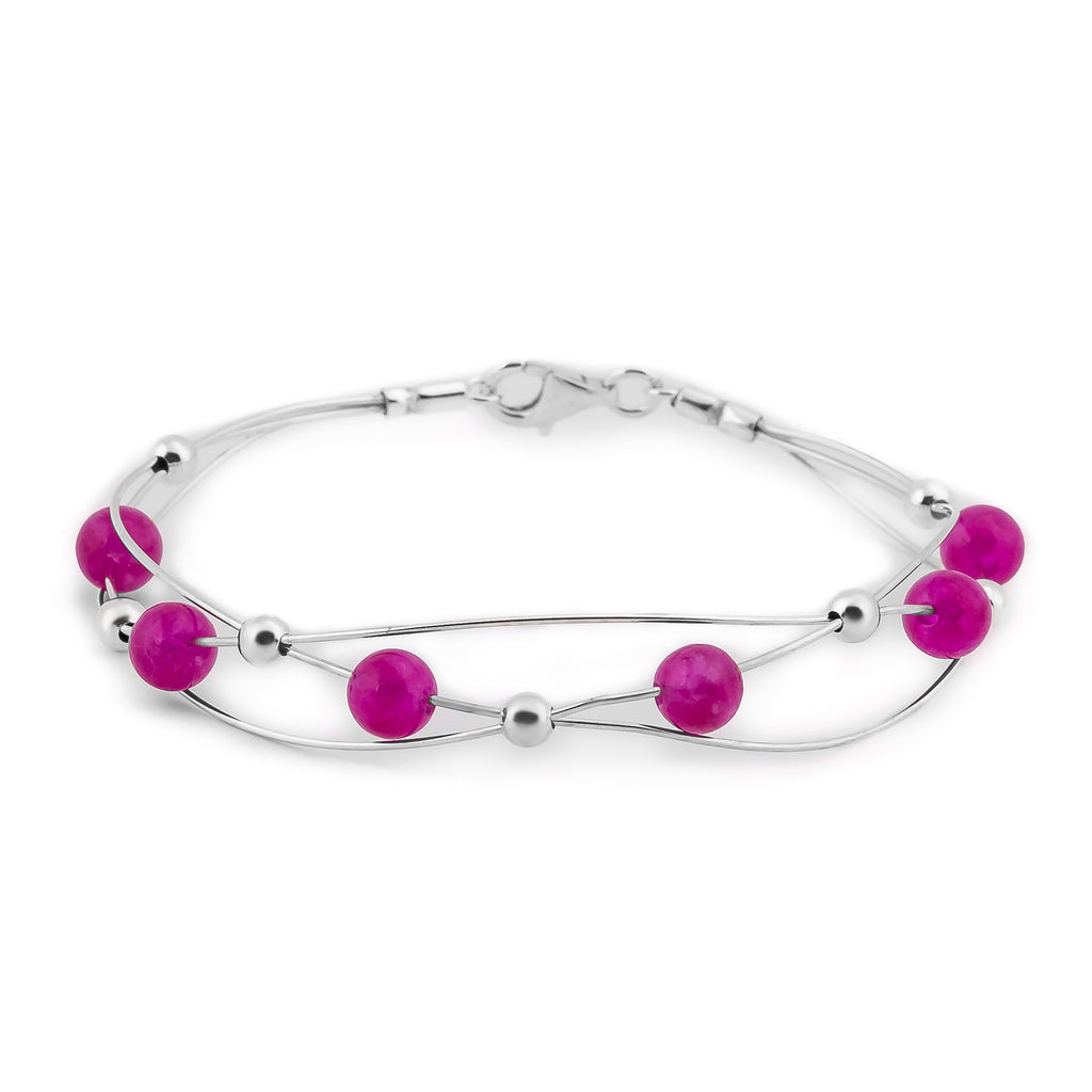 Weaved Silver Bangle | Silver & Ruby Bracelet | Henryka UK