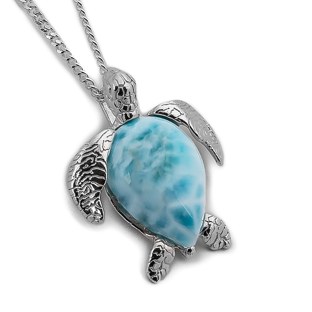 Larimar Sea Turtle Necklace | Silver Tortoise Jewellery | Henryka UK