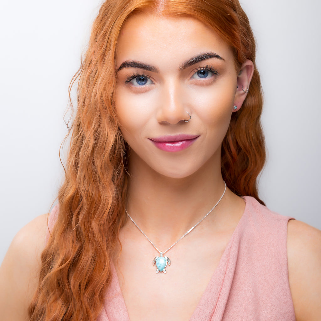 Larimar Sea Turtle Necklace | Silver Tortoise Jewellery | Henryka UK