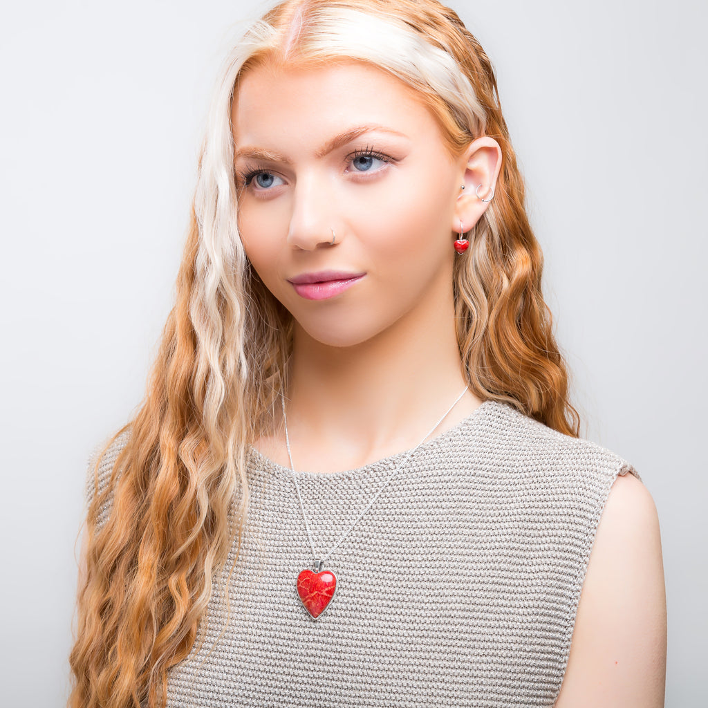 Large Heart Shaped Red Horn Coral Necklace - Natural Designer Gemstone ...