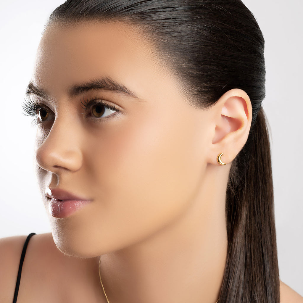 Gold Moon Earrings | Crescent Moon Stud Earrings | Henryka UK