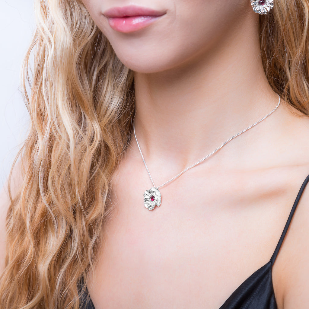 Poppy Necklace | Silver Poppy Necklace | Henryka UK