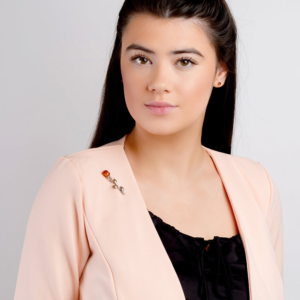 Single Rose Brooch | Amber Rose Jewellery | Henryka UK